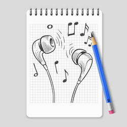 Hand drawn headphones and musical notes doodles Vector Image