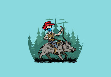 Man riding a wild boar Royalty Free Vector Image
