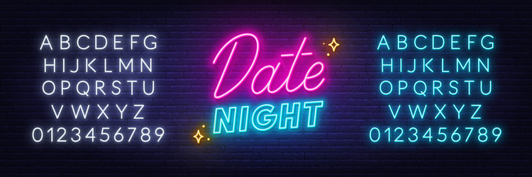 Date night neon sign on brick wall background Vector Image