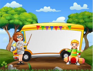 Border template with boys at night landscape Vector Image