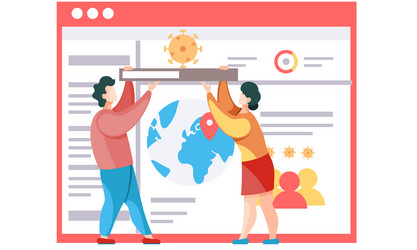 Man watching a report with information poster Vector Image