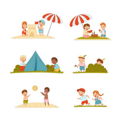 Happy kids performing summer outdoor activities Vector Image