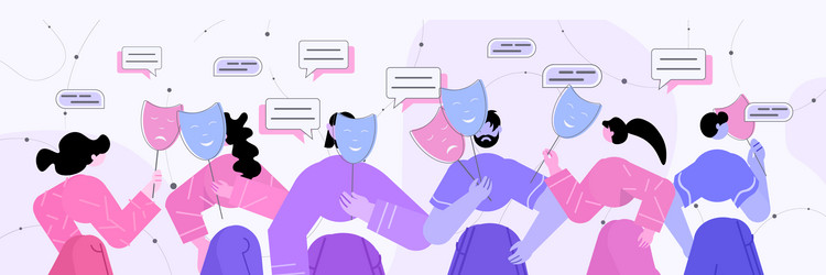 Man hides real emotions behind mask Royalty Free Vector