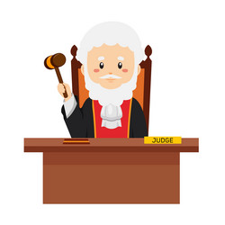 Judge character sitting desk with hammer cartoon Vector Image