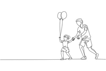 One continuous line drawing young dad and his Vector Image