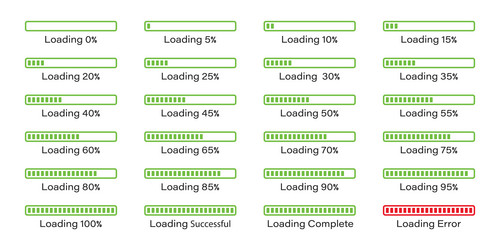 Loading bar infographics icon set 0-100 percent Vector Image