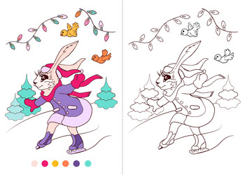 Coloring pages christmas bunny Royalty Free Vector Image