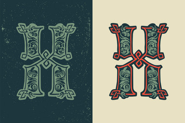 X letter drop cap logo in medieval engraving Vector Image