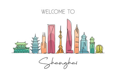 One single line drawing of shanghai city skyline Vector Image