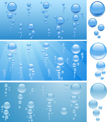 Background template with blue waves and bubbles Vector Image
