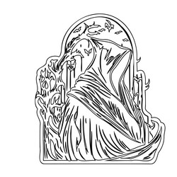 Grim reaper halloween outline sketch Royalty Free Vector