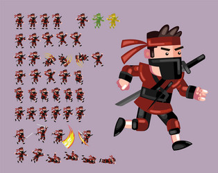Ninja flying attack game sprite Royalty Free Vector Image