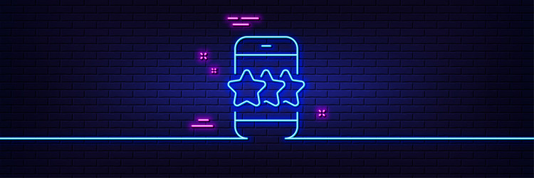 Star rating line icon feedback phone sign neon Vector Image