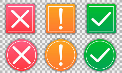 Set of flat round check mark exclamation point x Vector Image