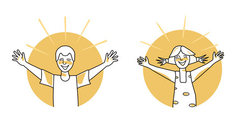 Frightened boy and girl circle icon emotion Vector Image