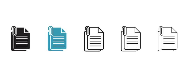 Attach document icon set paper file doc clip Vector Image