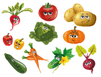 Vegetable characters group cartoon Royalty Free Vector Image