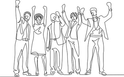 Continuous one line drawing group jumping friends Vector Image