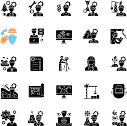 Engineer job black glyph icons set on white space Vector Image