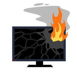 Fire flat television burning broken tv Royalty Free Vector