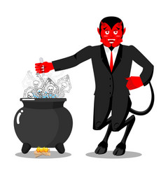 Devil boil sinners boiler demon cooking big black Vector Image