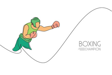 One single line drawing of young energetic man Vector Image