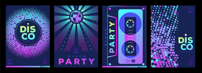 Set of retro fluorescent disco party posters Vector Image