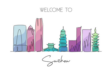Suzhou skyline east china linear style Royalty Free Vector