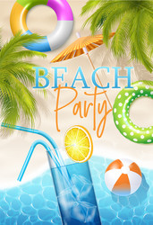 Summer beach party flyer design with disco ball Vector Image