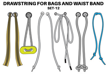 Drawstring cord flat sketch set of draw string Vector Image