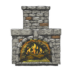 Fire in fireplace engraving Royalty Free Vector Image