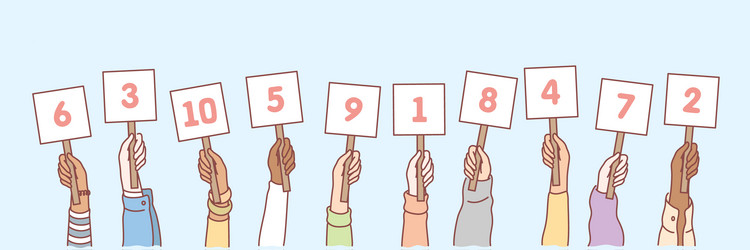 Jury holding signs with numbers and scores Vector Image
