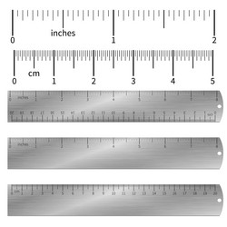 Realistic various brushed metal rulers Royalty Free Vector