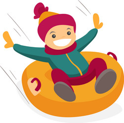 Cute girl sledding in snow Royalty Free Vector Image