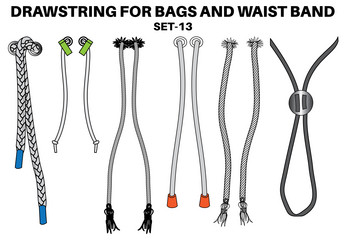 Drawstring cord flat sketch set of draw string Vector Image