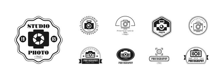 Photo studio black label and logo set Royalty Free Vector