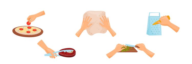 Hands preparing food process of cooking set Vector Image