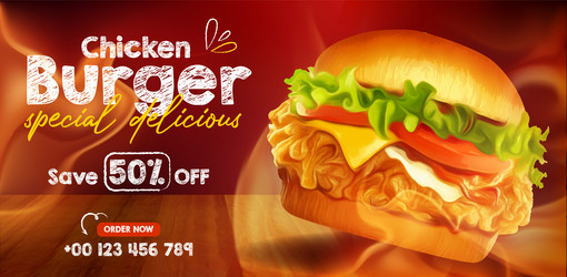 Delicious spicy fried chicken burger ads Vector Image