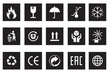 Icons for packaging set symbols product Royalty Free Vector