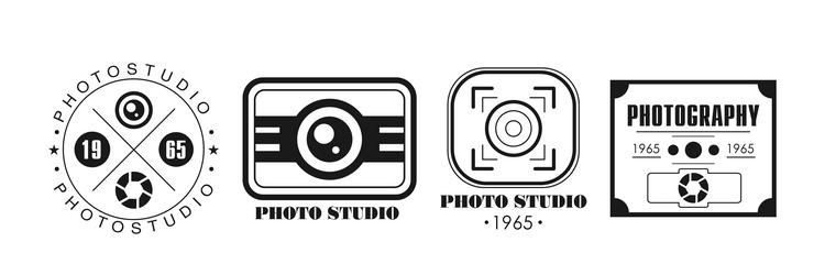 Photo studio black label and logo set Royalty Free Vector