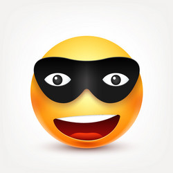 Cartoon emoji with mouth mask Royalty Free Vector Image
