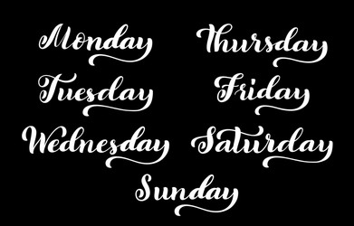 Big calligraphic set days of the week monday Vector Image