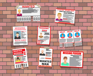 Wanted person paper poster missing announce Vector Image
