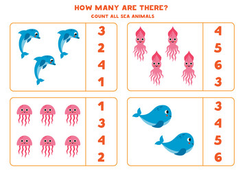 Set of number tracing flashcards with cute sea Vector Image