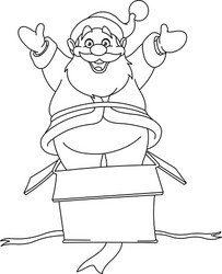 Outlined elf jumps from gift box Royalty Free Vector Image