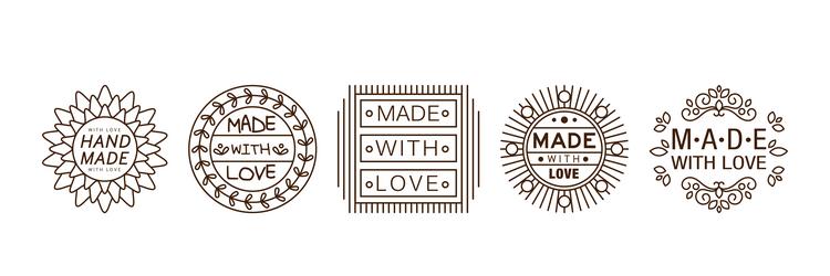 Hand made with love logo set golden badges Vector Image