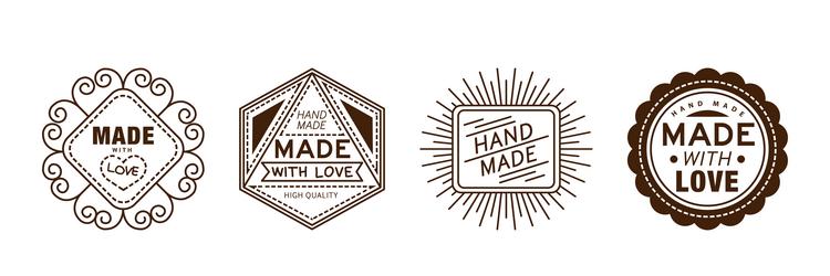 Hand made with love logo set golden badges Vector Image