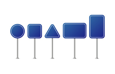 Blue road signs realistic sign set Royalty Free Vector Image
