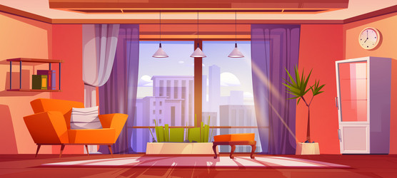 Cartoon living room with sofa tv Royalty Free Vector Image