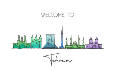 One single line drawing of tehran or teheran city Vector Image